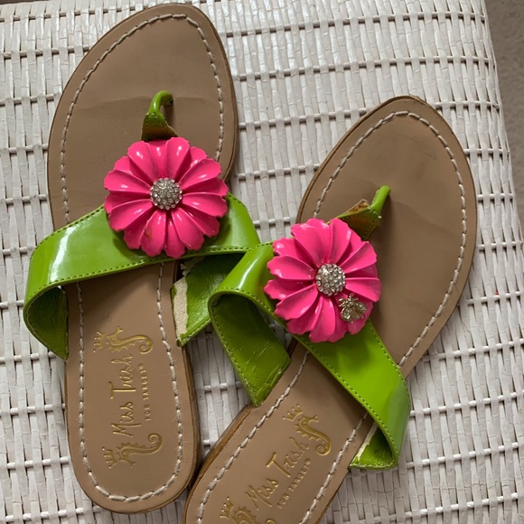 Miss Trish | Shoes | Miss Trish Thong Sandals With Pink Flowers | Poshmark